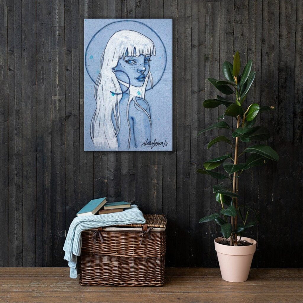 Printed canvas wall decor "Blue soul" - from an original watercolour ...